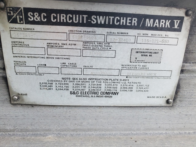 1200 Amp, S & C, No. MARK V, 121000 Volts, Circuit Switcher and ...
