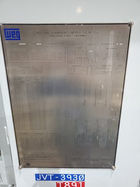 25000/32500/41500 kVA, 34500 Delta Primary, 13800 Wye Secondary, Weg ...