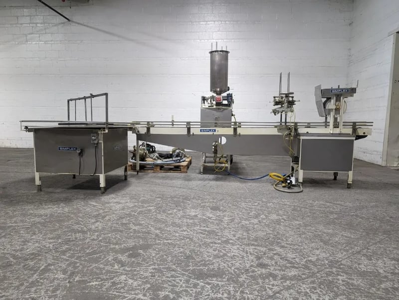 Simplex #F, Piston Filling Line w/Product Hopper, Chain Belt Conveyor ...
