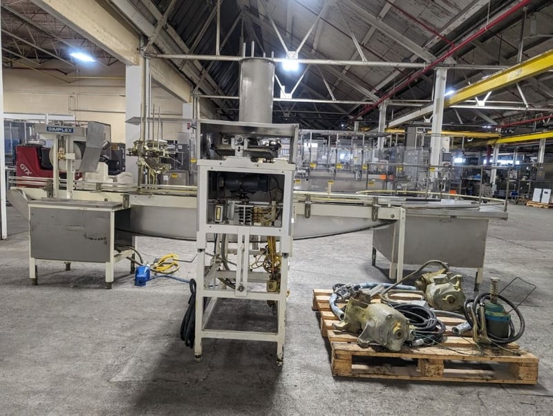 Simplex #F, Piston Filling Line w/Product Hopper, Chain Belt Conveyor ...