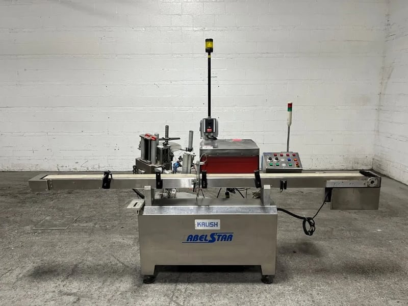 Labelstar #System-1, Wrap-Around Labeler, Single-Head, w/Feed Conveyor & Timing Wheel, 1995 For ...