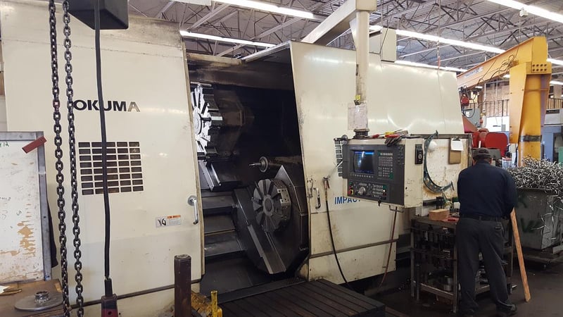 Okuma #Impact-LU45, CNC lathe, 35.5" swing, 21" chuck, 3.5" bar, 39.34 ...