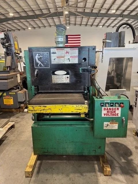 25" Timesavers #125-1M, metal belt sander, 10-50 FPM, 5.5" contact drum ...