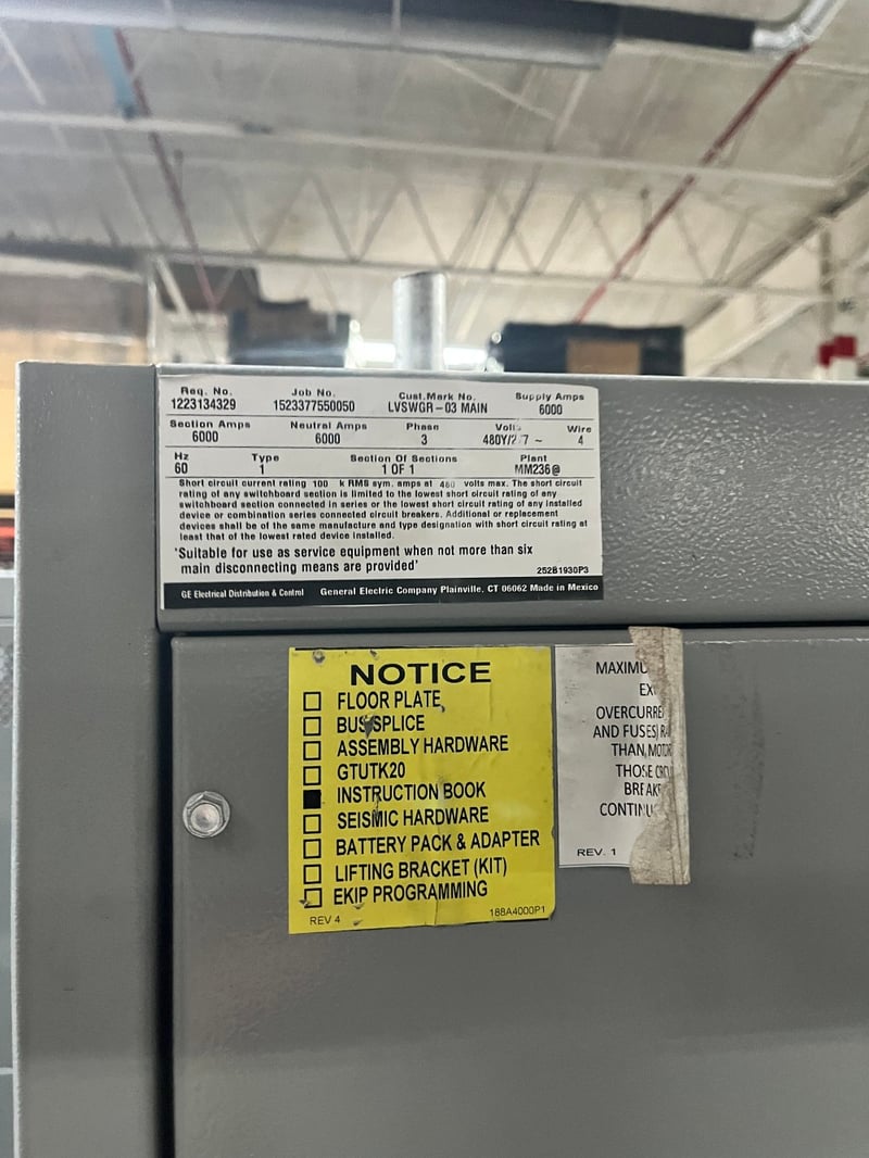 6000 Amps, GE/ABB Main Breaker line up, GB60M4 Main breaker w/ LSIG ...