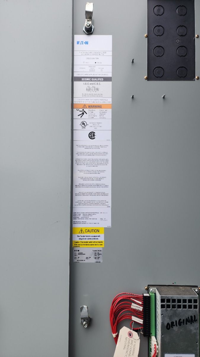 1000 Amp. Eaton, service entrance rated automatic transfer switch, 480 ...