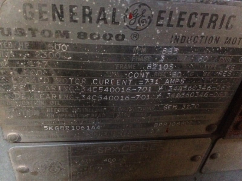 500 HP 900 RPM General Electric, Frame 8210S, weather protected ...