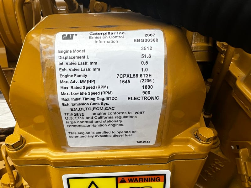 1500 KW Caterpillar #3512C, diesel generator set, open skid, 4160 Volts ...