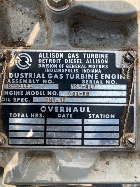3750 KW Allison #501-KB, gas turbine generator, NG/LF, single shaft ...