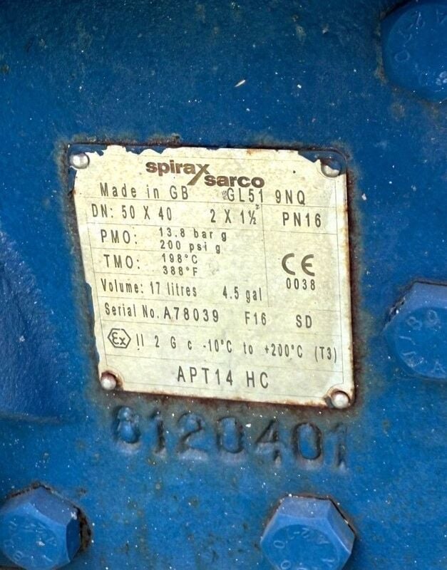 Spirax Sarco #APT14-HC, automatic pump trap, 2" x 1.5", PN16, 13.8 bar ...