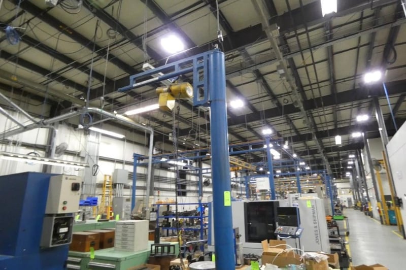 Gorbel enclosed track jib crane, 12' x 5', 500 lb. electric chain hoist ...