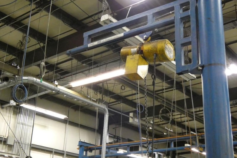 Gorbel enclosed track jib crane, 12' x 5', 500 lb. electric chain hoist ...