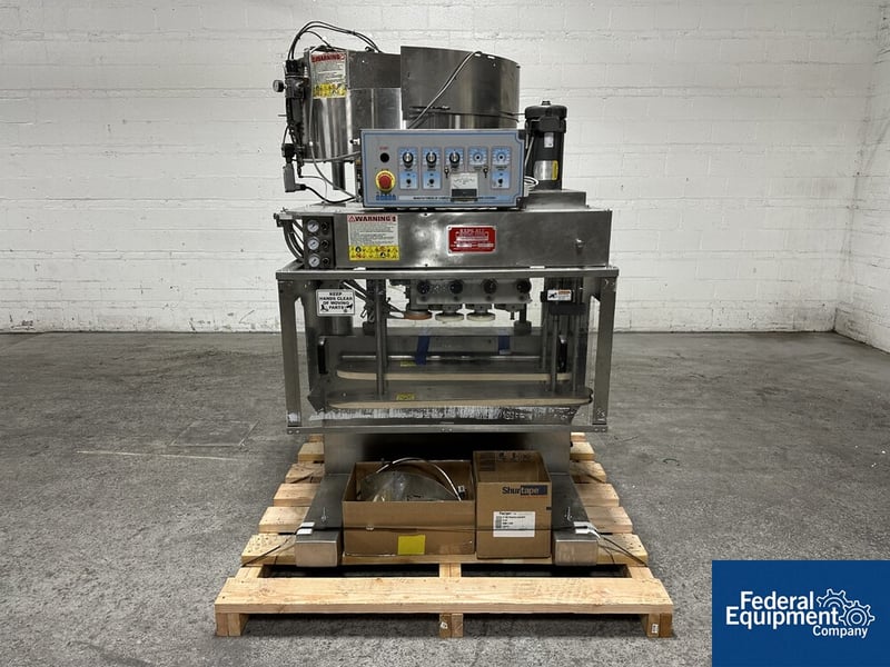 Kaps-All #C8, capper, 8 spindle, capacity hopper, over-conveyor ...