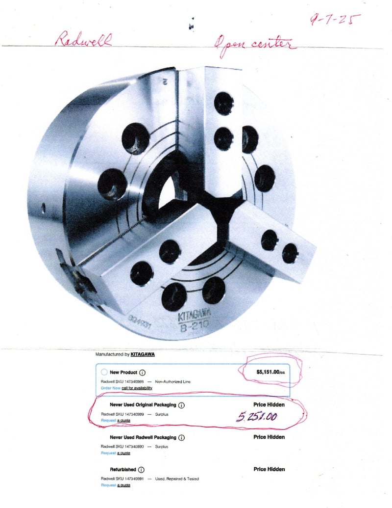10" - 3 jaw KITAGAWA, open center, power chuck(s), and spindle ...