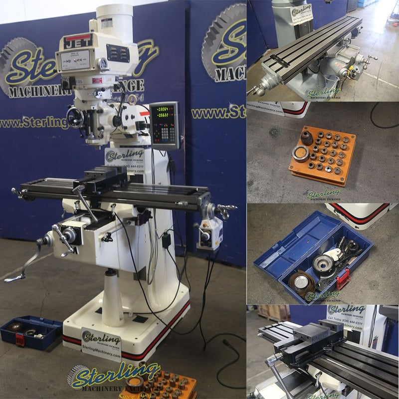 Jet #JTM-4VS, vertical mill, 9" x49" tbl., 3 HP, 34" X, 12" Y, 14.5" Z ...