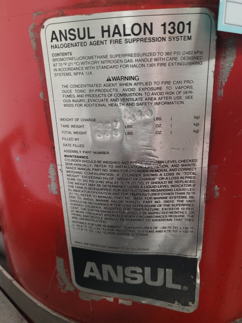 227 lbs ANSUL HALON 1301 - Fire Suppression Cylinder For Sale | Surplus ...