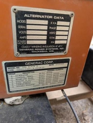 35 KW Generac #SG035, Nat Gas LP Generator, A9046 engine, 1PH, 1800 RPM ...