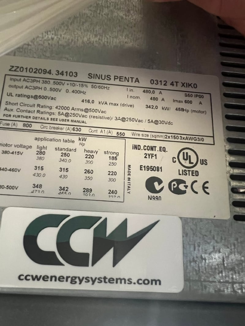 350 HP CT 460V CCW Santerno VFD lightly used and tested For Sale ...