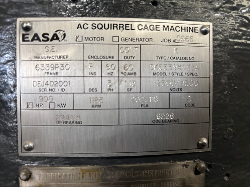 900 HP 1185 RPM General Electric, Frame 6339P30, WP1 VHS, vertical ...