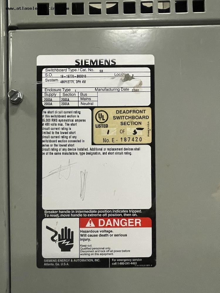 Siemens SB 2000 Amp Low Voltage Switchboard 480Y/277 Volt For Sale ...