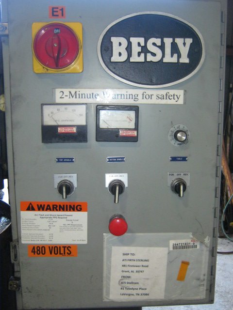 Besly #905/12/303, vertical opposed disc grinder, 12" wheels, 5 HP, 480 ...