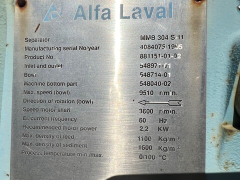 Alfa-Laval #MMB-304, centrifuge, disc, automatic, Stainless Steel for ...