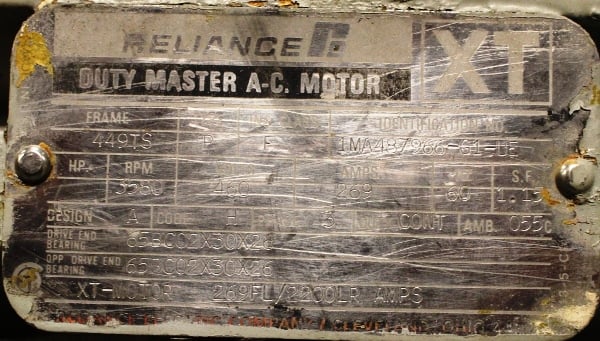 200 HP 3555 RPM Reliance, Frame 449TS, TEFC, 460 Volts, AEMR565 (2 ...