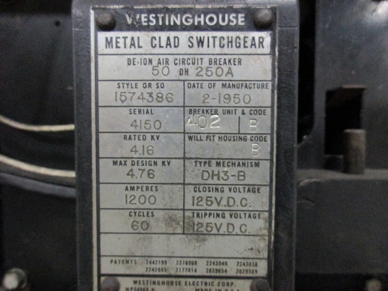 1200 Amps, Westinghouse, -50dh-250a, DH3-B Mech for Sale | Surplus Record