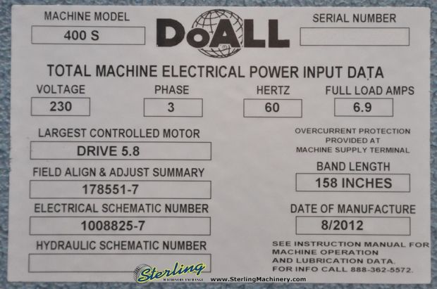 10" x 16" DoAll #400S, miter cutting heavy duty metal, spring loaded ...