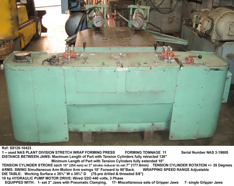 11 Ton, NAS horizontal stretch wrap forming press, 136" part length ...