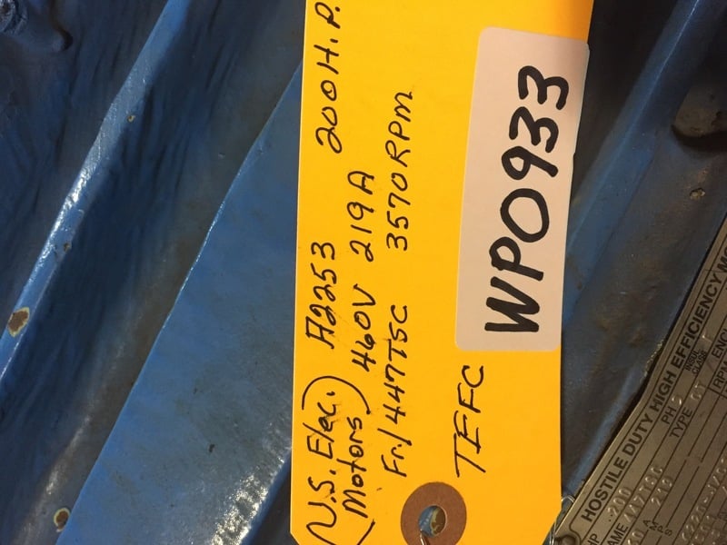 200 HP 3570 RPM U.S. Motors, Frame 447TSC, TEFC, 219 amp, 460 Volts for ...