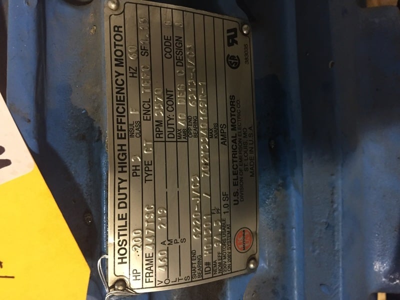 200 HP 3570 RPM U.S. Motors, Frame 447TSC, TEFC, 219 amp, 460 Volts for ...