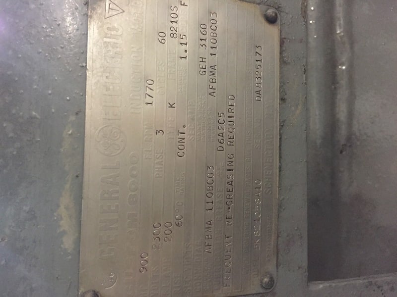 900 HP 1770 RPM General Electric, Frame 8210S, ODP, 200 amp, 2300 Volts ...