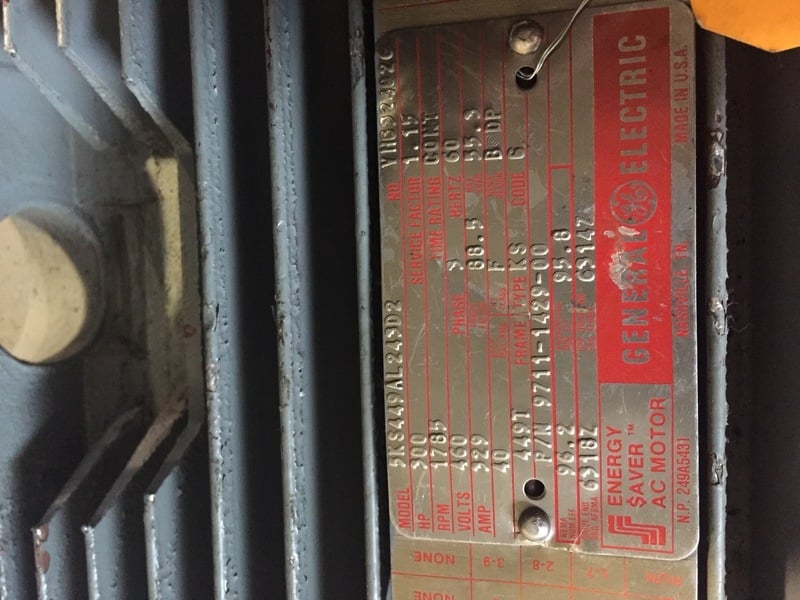 300 HP 1785 RPM General Electric, Frame 449T, ODP, 329 amp, 460 Volts ...