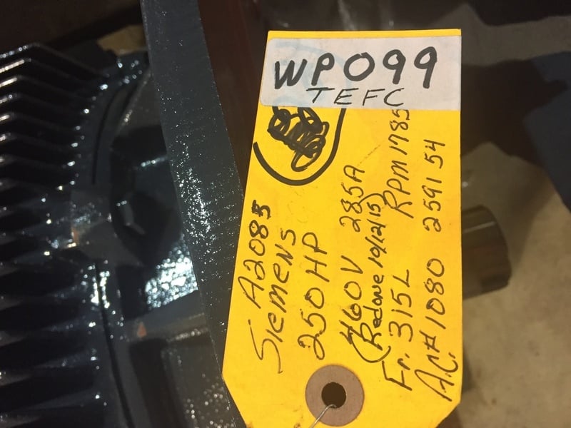 250 HP 1785 RPM Siemens, Frame 315L, TEFC, 285 amp, 460 V.(2 available ...