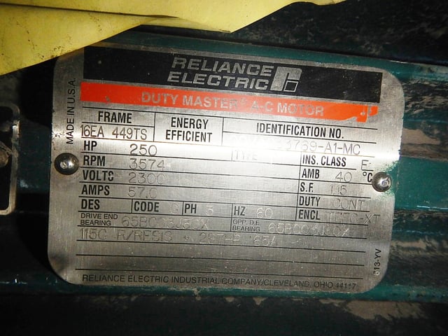 250 HP 3600 RPM Reliance, Frame 449TS, TEFC BB, 2300 Volts for Sale ...