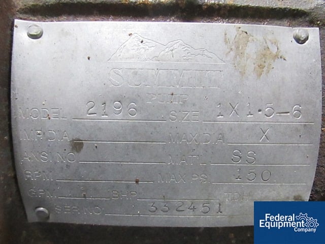 Summit #2196, Stainless Steel, 1" x 1.5" x 6" impeller, 150 psi on base ...