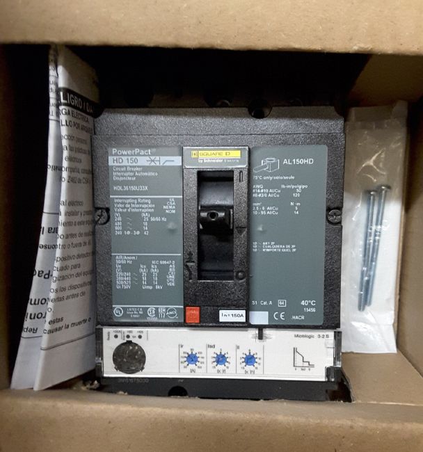 150 Amps, Square D, HDL36150U33X, Powerpact 600 V type HDL circuit ...