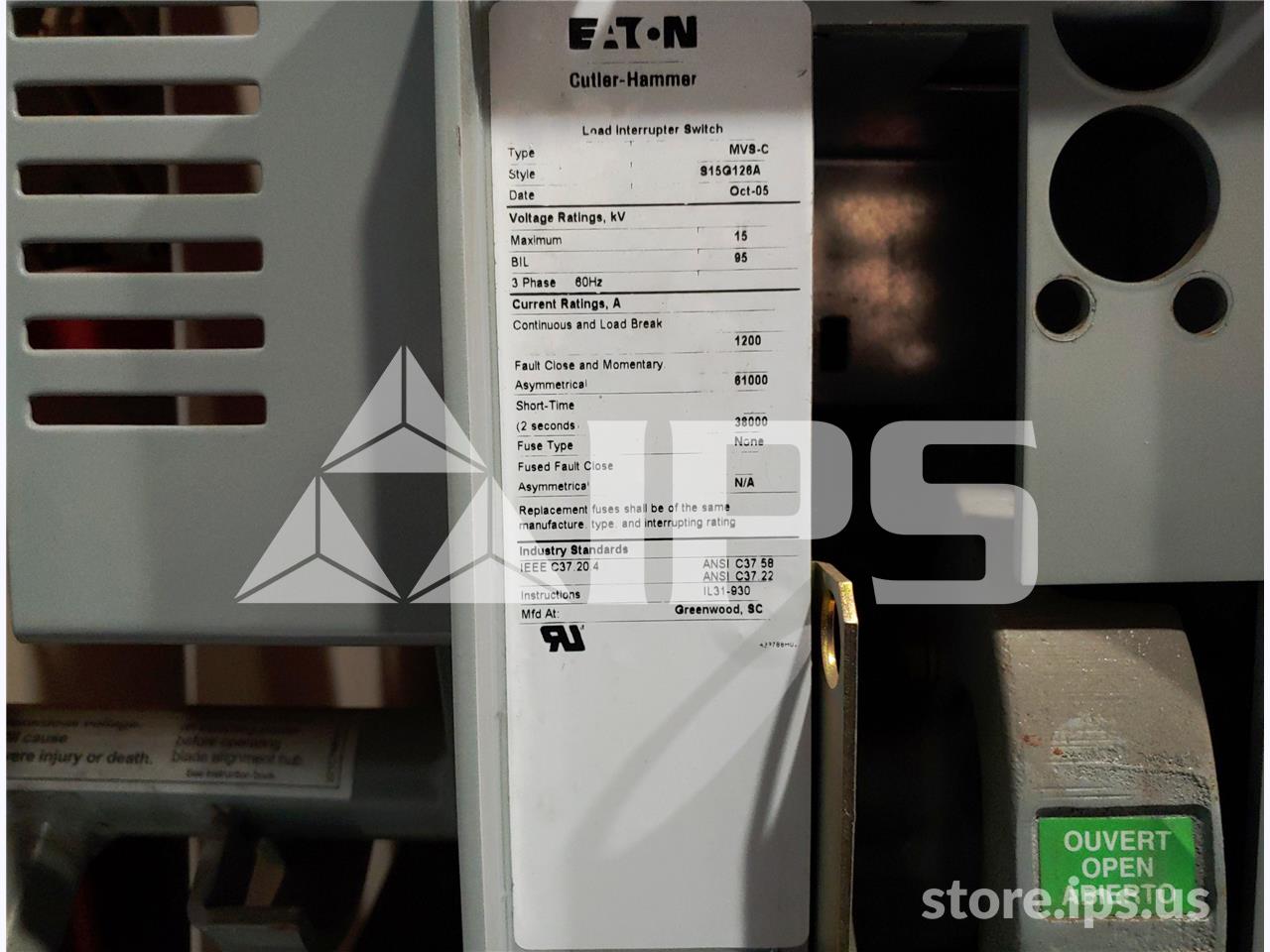 1200 Amps Ch Mvs-c Load Interrupter Switch Unused Surplus 15kv, 38ka ...