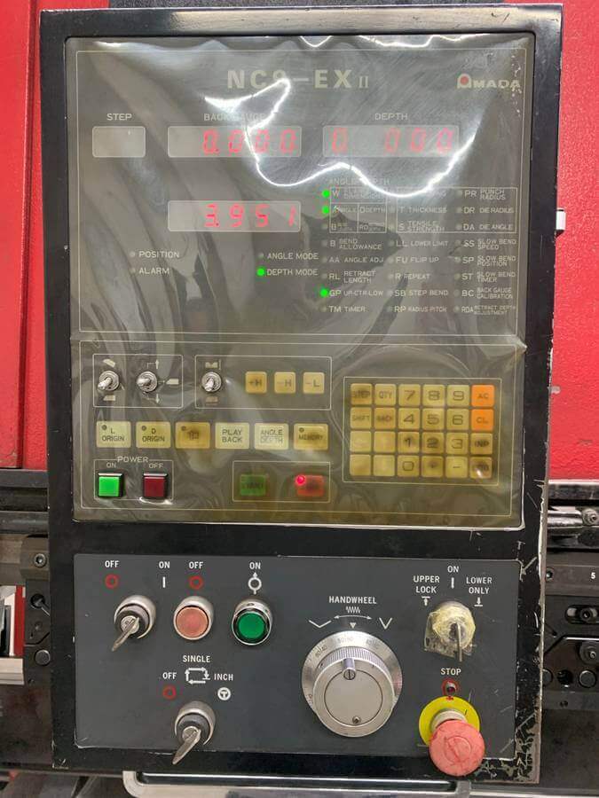 110 Ton, Amada #FBD-1030E, press brake, 10' overall, 106.3" between ...