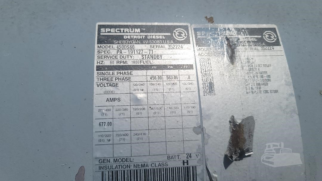 450 KW Detroit #12V71, diesel generator set, 425 hours, skid mounted w ...