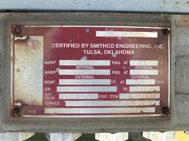 1851 sq.ft., 325 psi, Smithco #F36-115-2, forced draft air fin cooler ...