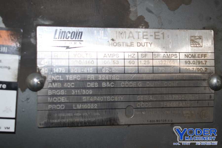 40 HP 1475/1780 RPM Lincoln SF4P40TSC61Y, continuous duty, 230/308/415 ...