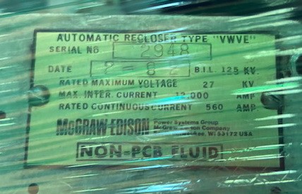 27 KV Mcgraw Edison Edison, 3 phase, 560 amp continuous, 12000 amp ...