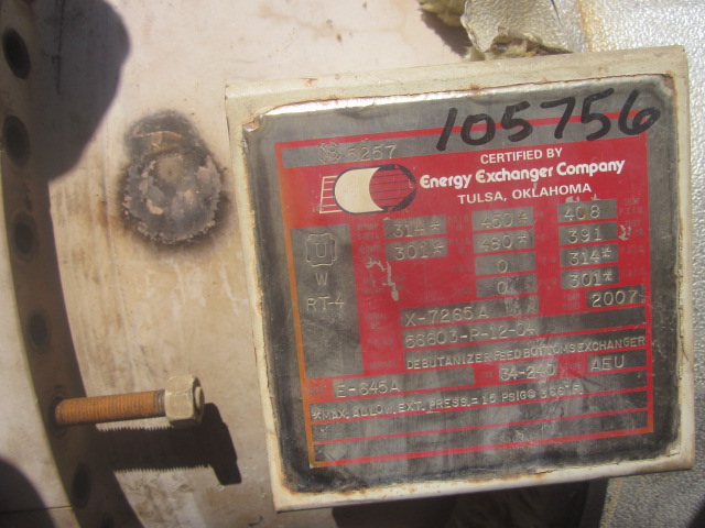 2832 sq.ft., 314 psi shell, 301 psi tube, Heat Exchanger, 450°F shell ...