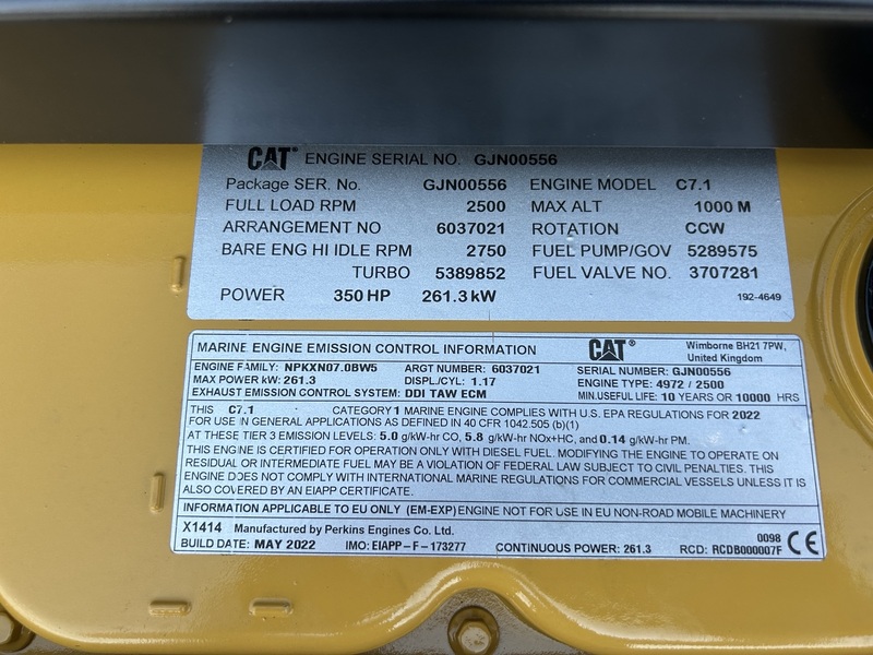 350 HP Caterpillar #C7.1, diesel marine engine, 2500 RPM, Tier 3, sound ...