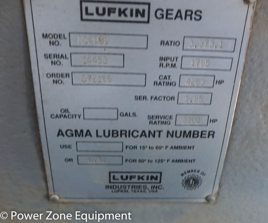 4263 HP @ 1785 RPM, Lufkin #N1400C, parallel shaft gearbox, 6020 RPM ...