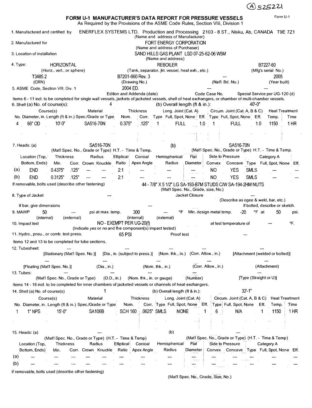Presson/Enerflex Systems Direct Fired Amine Reboiler, 66" OD x 40 ...
