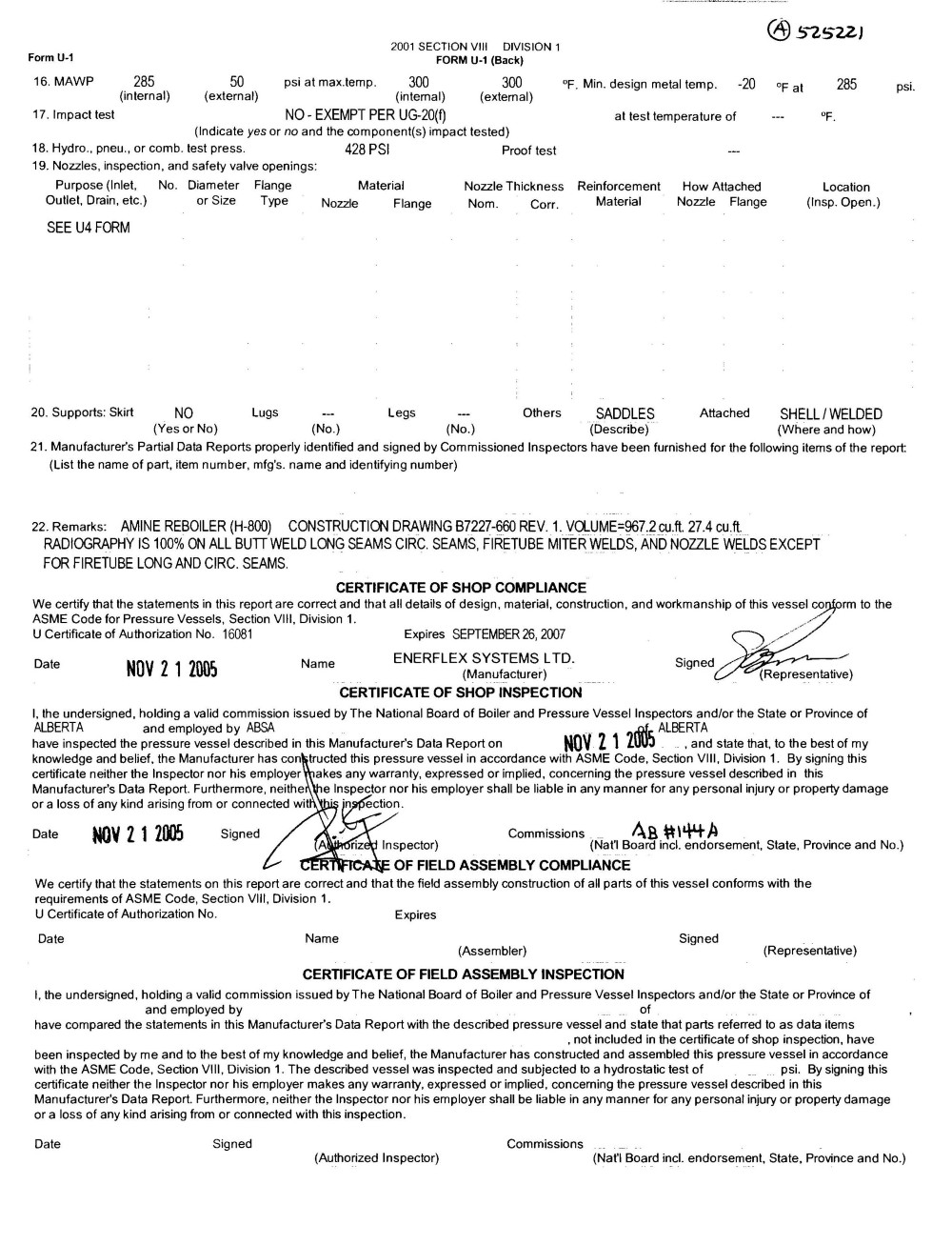 Presson/Enerflex Systems Direct Fired Amine Reboiler, 66" OD x 40 ...