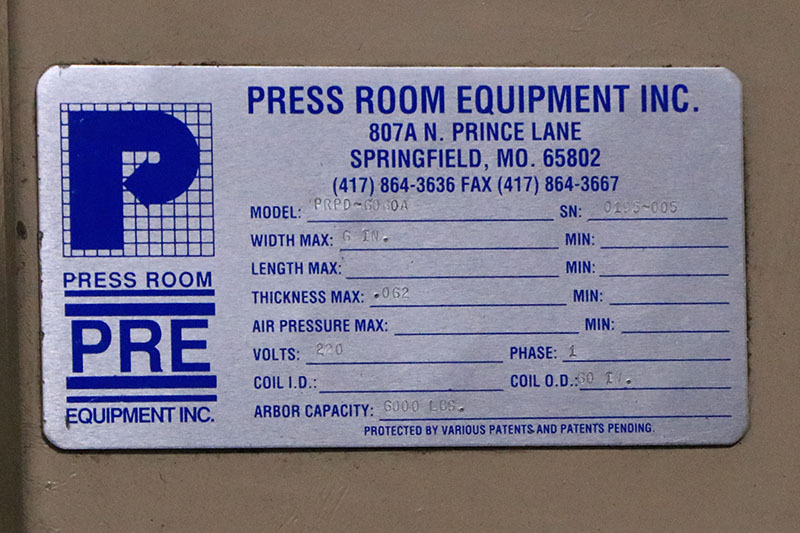 6000 lb. Press Room Eqpt #PRPD-6060A, pallet uncoiler, 60" outside ...