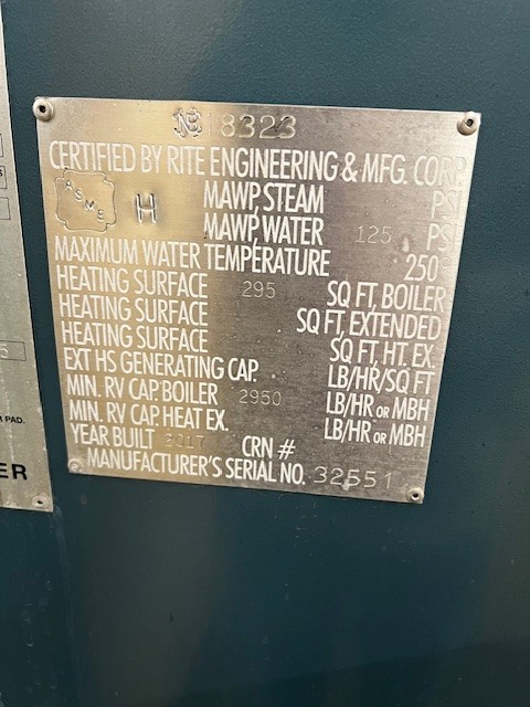 Rite Boiler #WB-108, 300 WG, 71 HP, 125 psi, Atmospheric Hot Water ...
